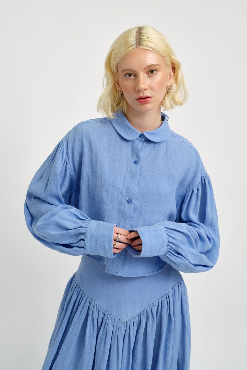 Tabitha Shirt Blue Linen | Eliza Faulkner Designs Inc.