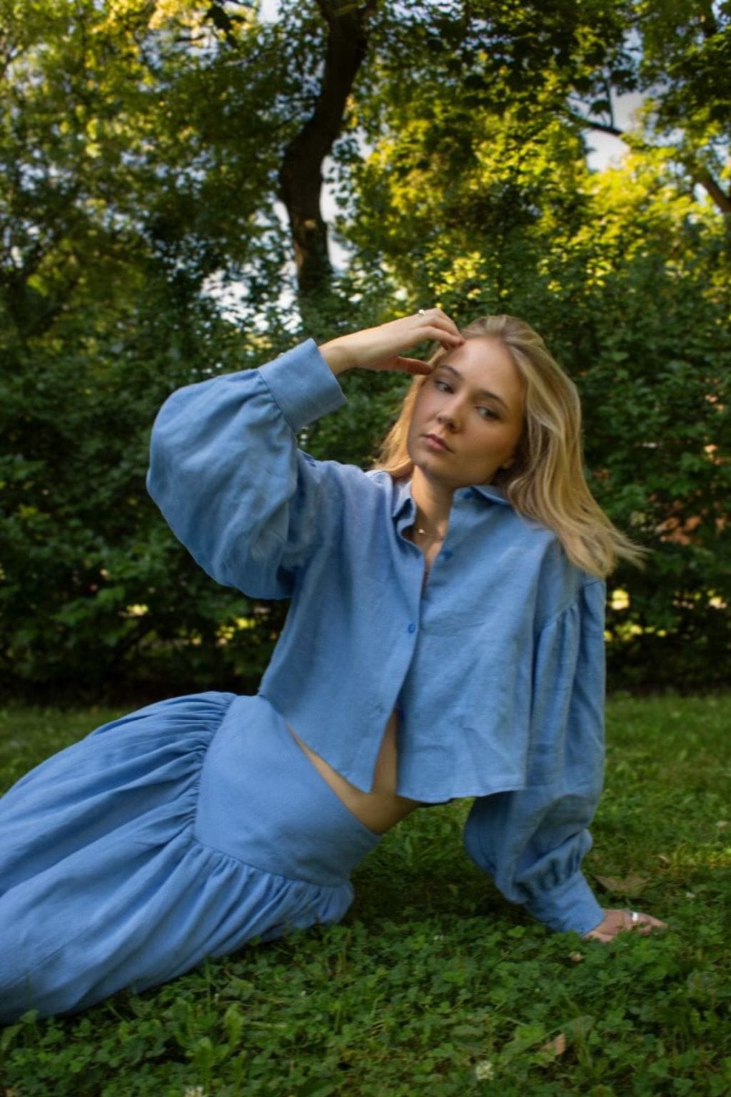 Tabitha Shirt Blue Linen | Eliza Faulkner Designs Inc.